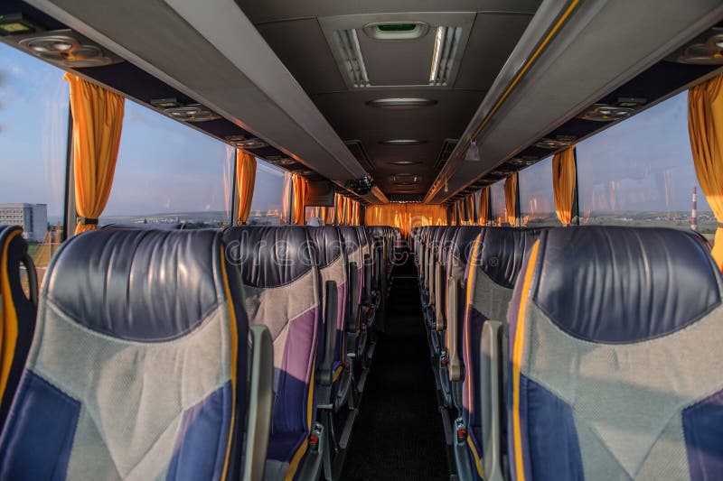 A Row of Empty Seats in a Bus Stock Image - Image of rear, delivery ...