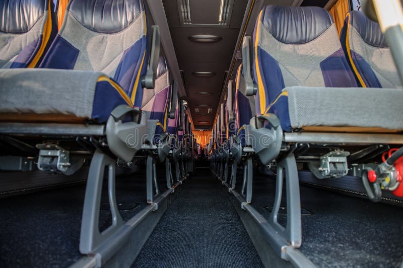 A Row of Empty Seats in a Bus Stock Photo - Image of drive, mirrors ...