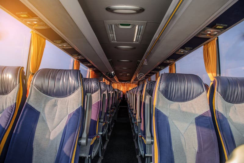 A Row of Empty Seats in a Bus Stock Photo - Image of silver, public ...