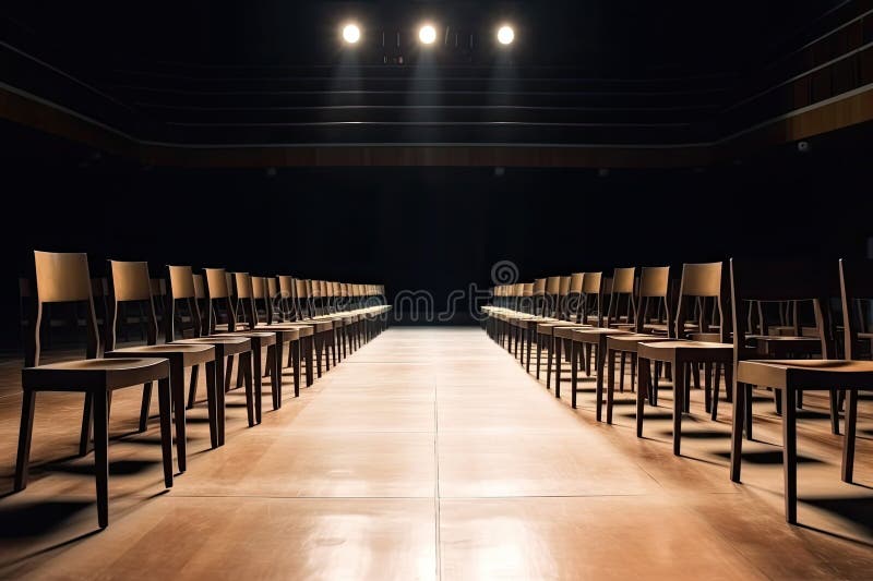 A Row of Empty Wooden Chairs on a Stage, Ready for the Performance or ...