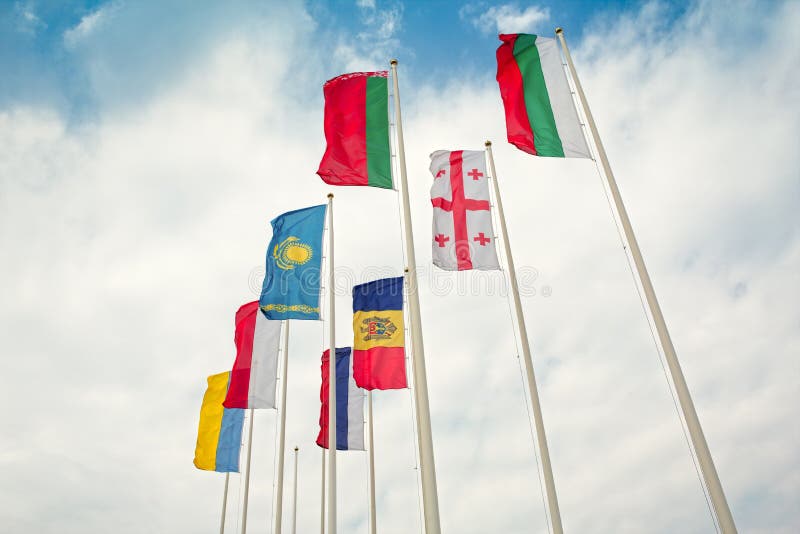 Row of European and Asian Flags Stock Photo - Image of bulgarian ...