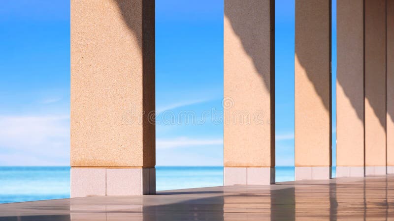 Row of Exposed Aggregate Cobblestone Rectangular Columns on Concrete ...