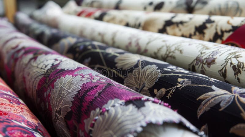 Row of Fabric with Different Colors and Patterns Stock Photo - Image of ...