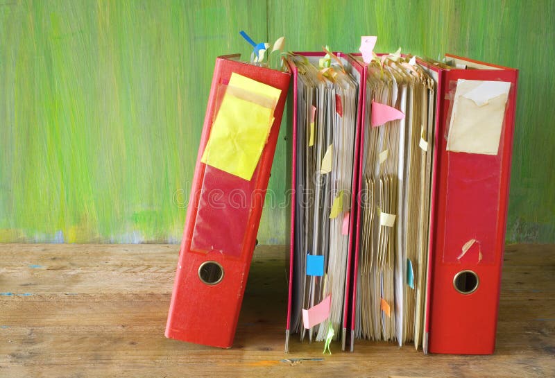 Row of File Folders with Messy Documents Stock Photo - Image of ...