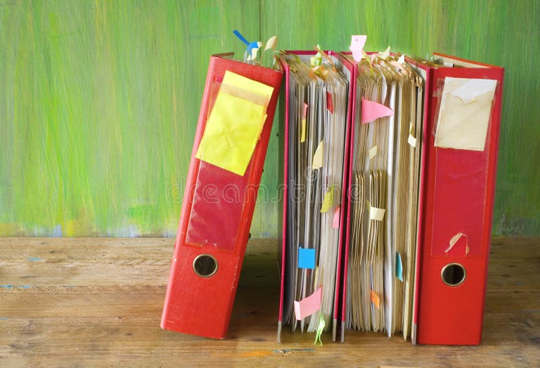 Row of File Folders with Messy Documents Stock Photo - Image of ...