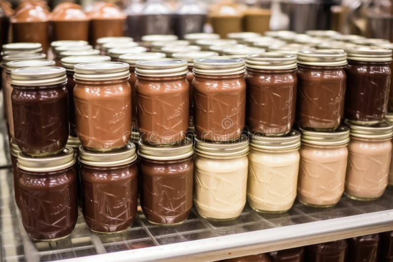 Row of Filled Hot Chocolate Jars Ready for Shipment Stock Image - Image ...