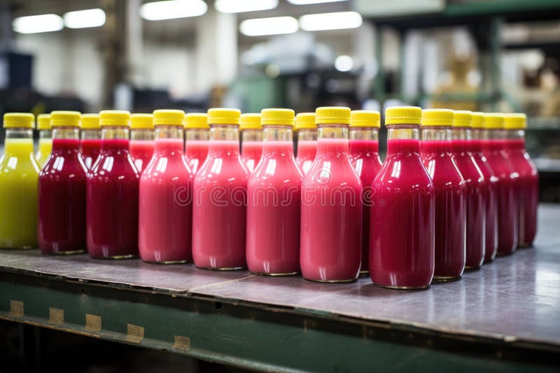 A Row of Filled Juice Bottles Ready for Packaging and Distribution ...