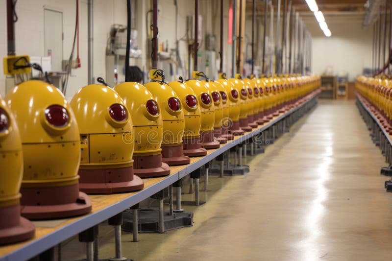 Row of Finished Robots Lined Up for Quality Inspection Stock ...