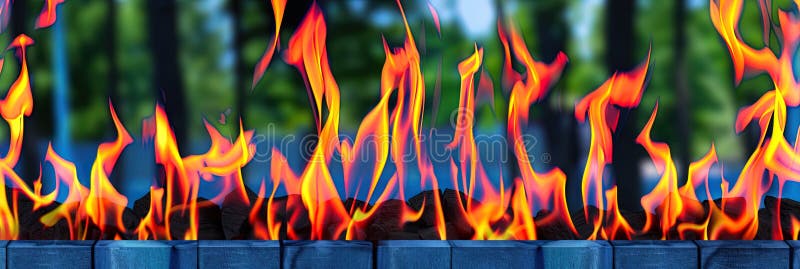 A Row of Fire is Burning on a Brick Wall Stock Photo - Image of light ...