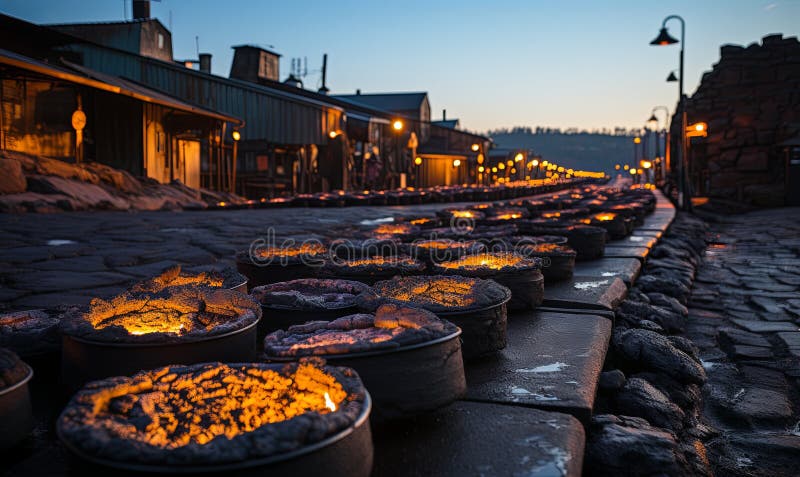Row of Fire Pits Along Road Stock Image - Image of open, warmth: 310906899