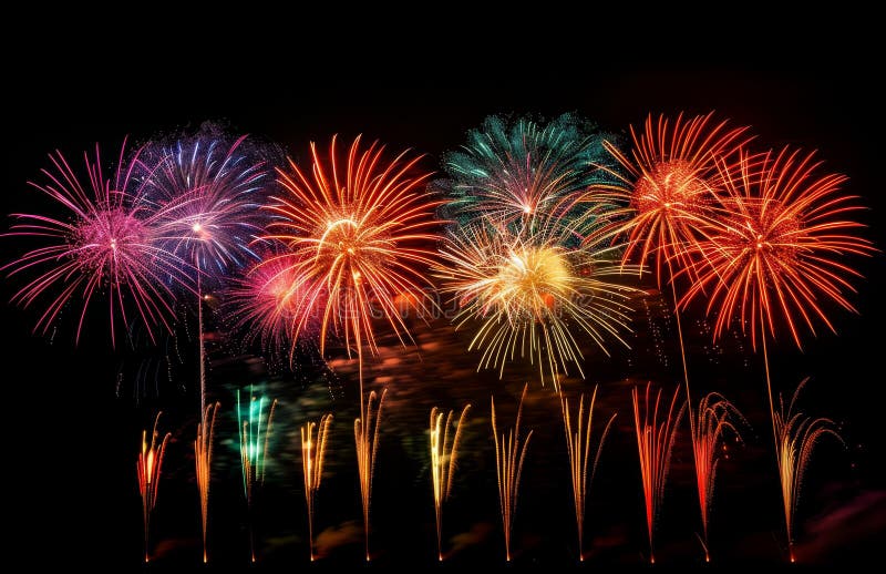 A Row of Fireworks are Lit Up in the Night Sky by AI Generated Image ...