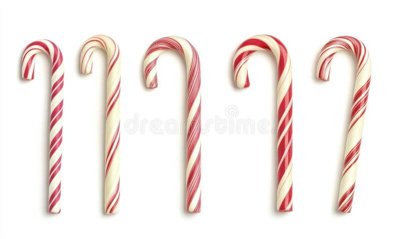 A Row of Five Candy Cane Sticks with Red and White Stripes Stock ...