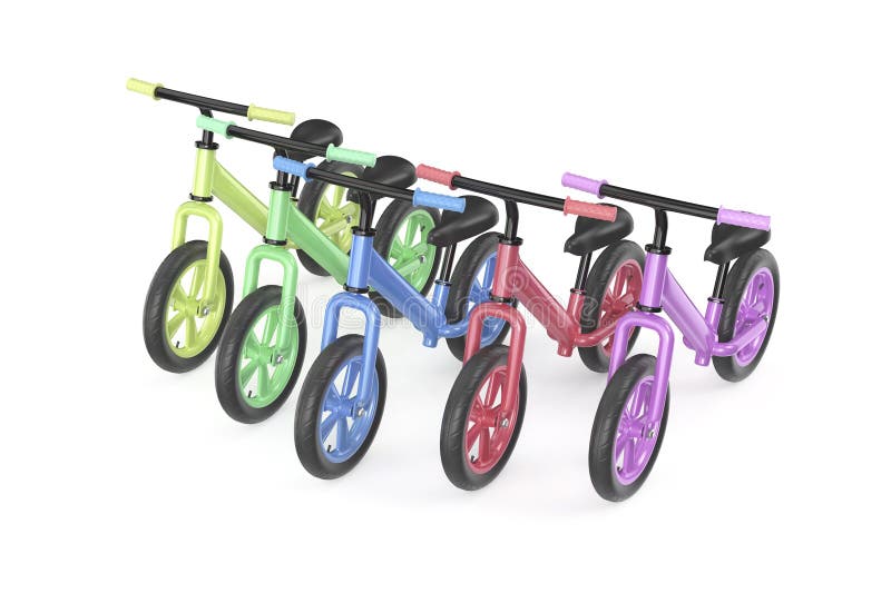 Row with Five Different Balance Bikes Stock Illustration - Illustration ...