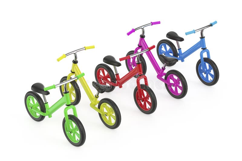 Row with Five Different Balance Bikes Stock Illustration - Illustration ...