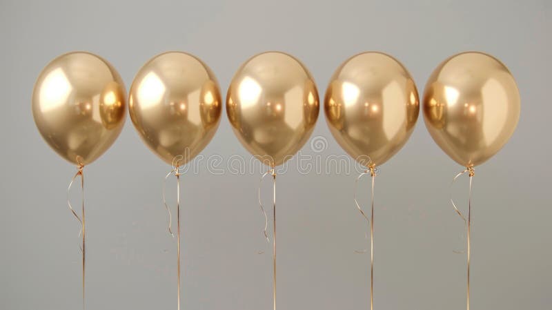 A Row of Five Gold Balloons with a Shiny, Reflective Surface. the ...