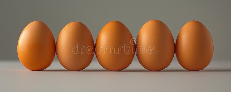 Row of Five Orange Eggs on Gray Surface, Aligned Neatly. Stock Photo ...