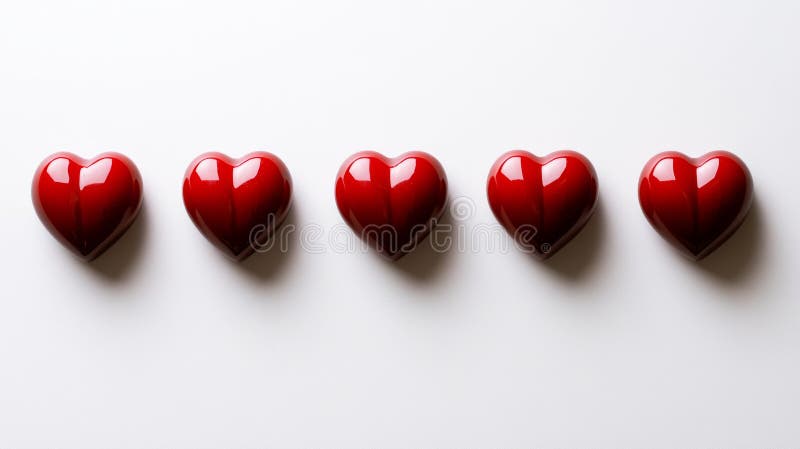 A Row of Five Red Hearts Displayed on a Clean White Background ...