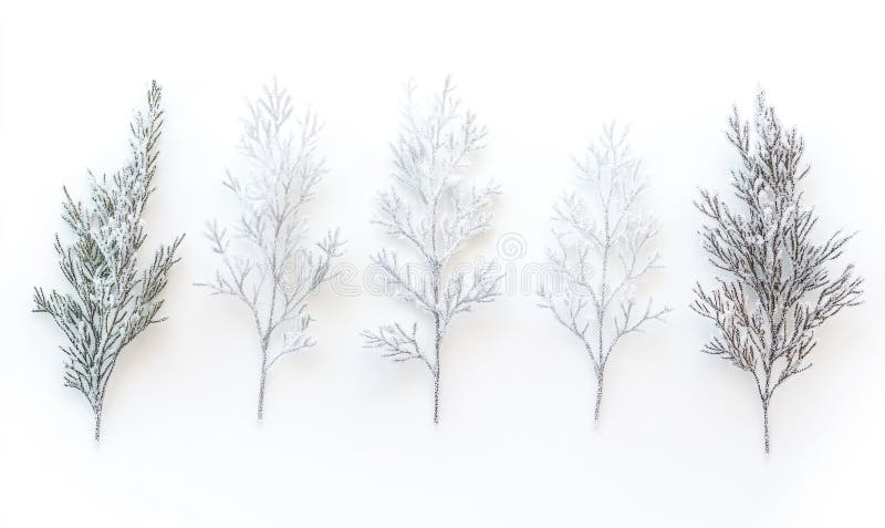 A Row of Five Trees with Different Shades of White Stock Photo - Image ...