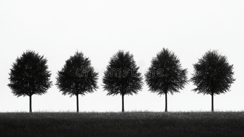 A Row of Five Trees are Standing in a Field Stock Illustration ...