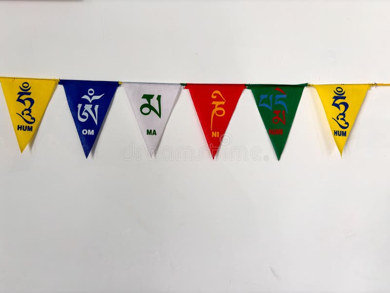 A Row of Flags with the Word Om on Them Stock Image - Image of yellow ...