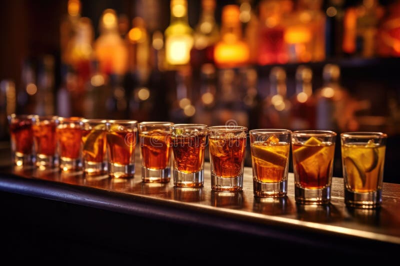 A Row of Flaming Shots Ready for Consumption Stock Image - Image of ...