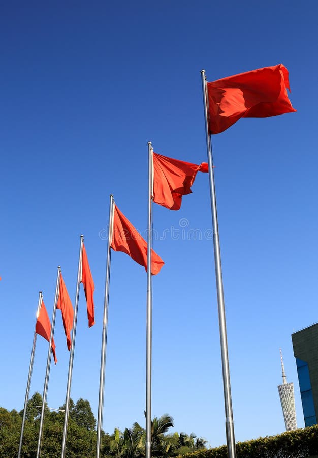 Flying red flags flag stock image. Image of outdoor, pole - 48068785