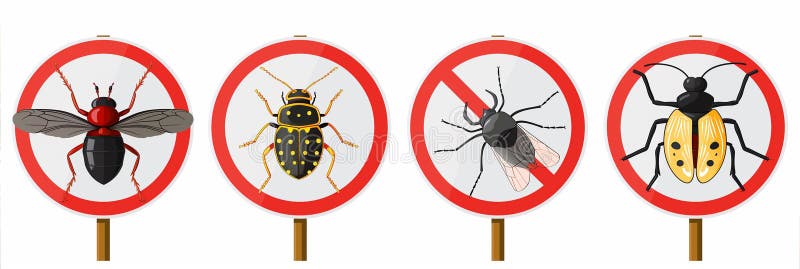 Row of Four Bug Signs in a Line Stock Photo - Image of entomological ...