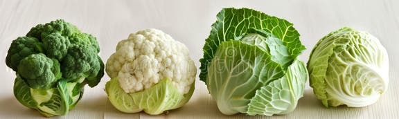A Row of Four Cabbage Sprouts Arranged on a Light Background Stock ...