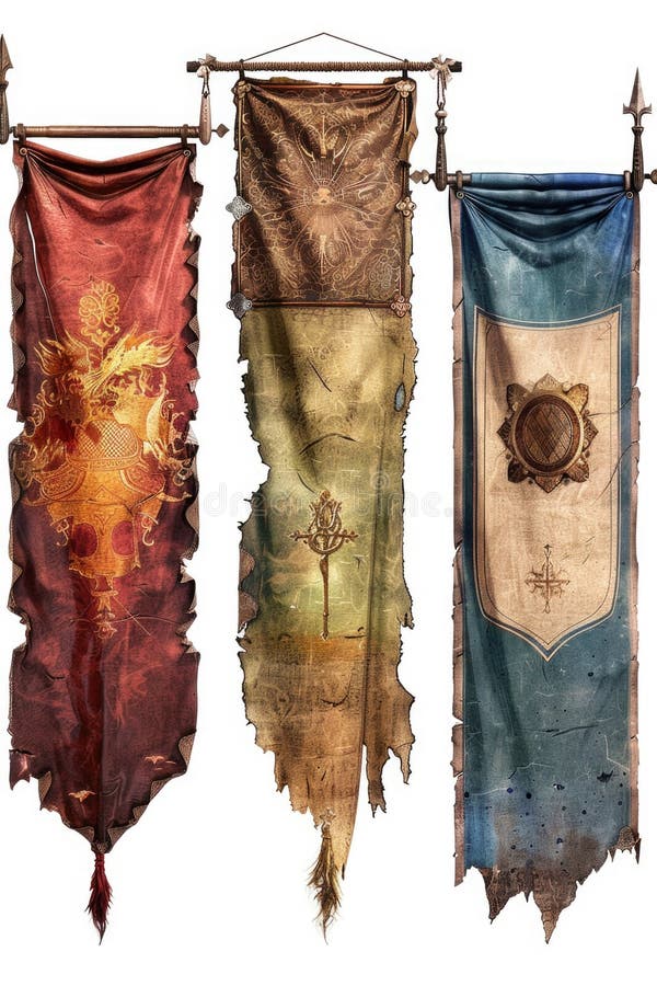 A Row of Four Different Colored Banners Hanging from a Rope Stock Image ...