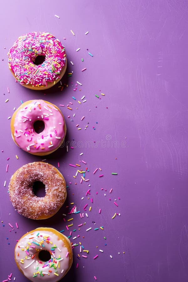 Row Four Donuts Sprinkles Top Arranged Different Stock Photos - Free ...