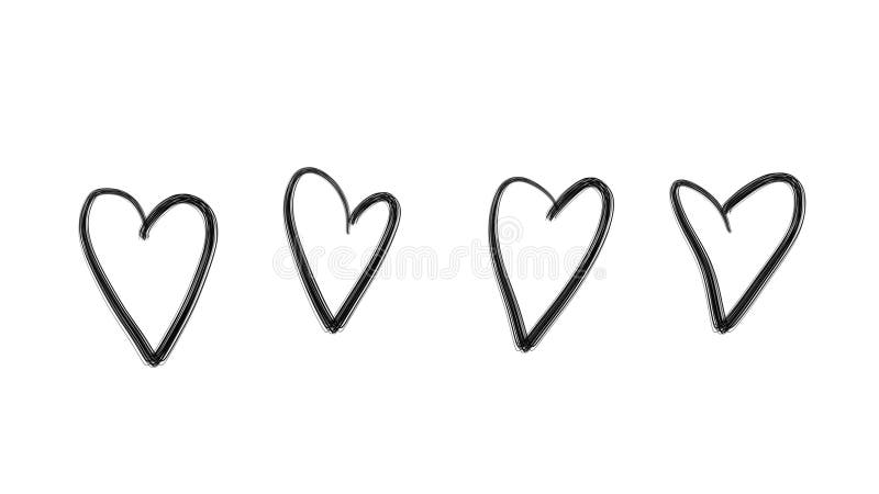 A Row of Four Hand Drawn Hearts Shrinking and Growing Synchronously ...