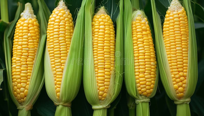 A Row of Fresh, Ripe Corn on the Cob Stock Illustration - Illustration ...