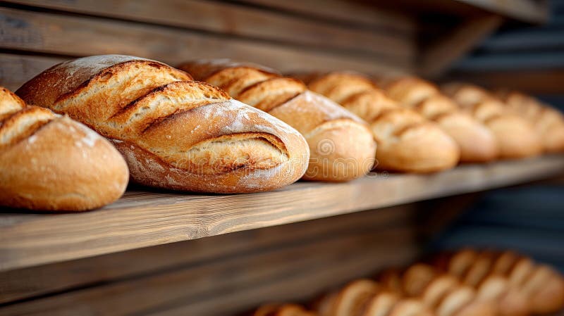 Row Freshly Baked Breads Wooden Shelf Stock Photos - Free & Royalty ...