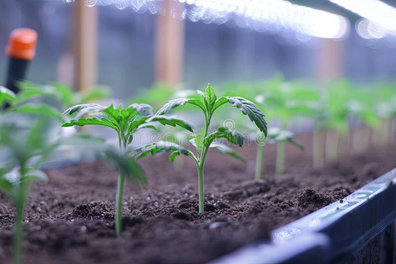 A Row of Freshly Planted Seedlings in Rich Soil, Captured in Soft Stock ...