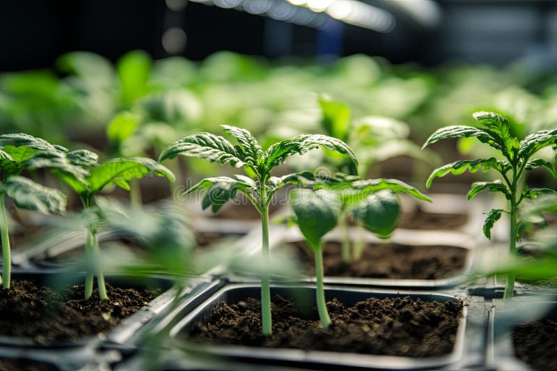A Row of Freshly Planted Seedlings in Rich Soil, Captured in Soft Stock ...