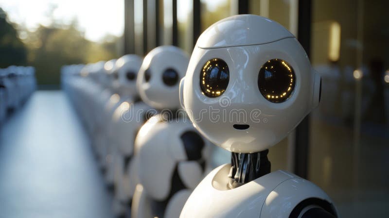 A Row of Friendly Robots Standing in Formation, Displaying a Uniform ...