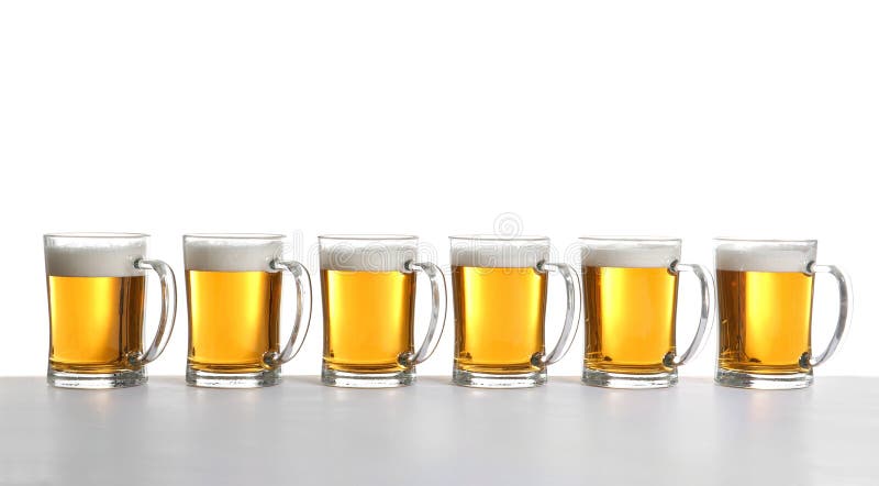 Row of full beer mugs stock photo. Image of party, lager - 124723558