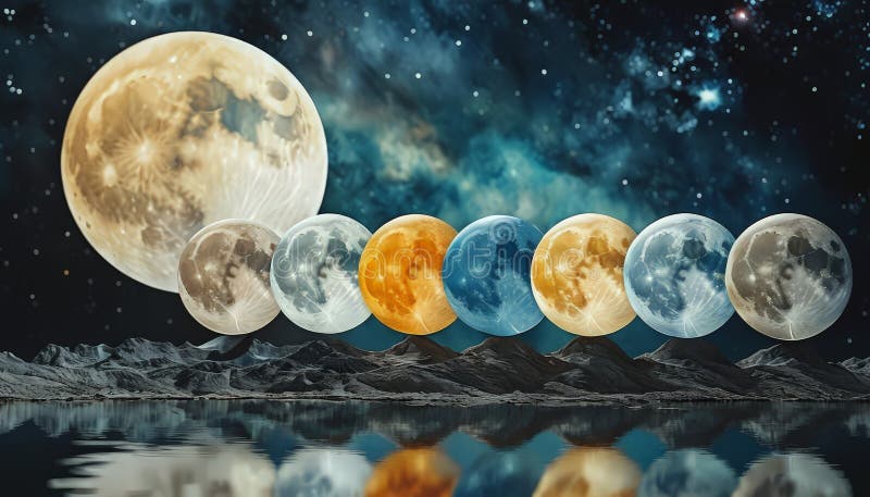 Row full moon phases stock illustration. Illustration of body - 330529042