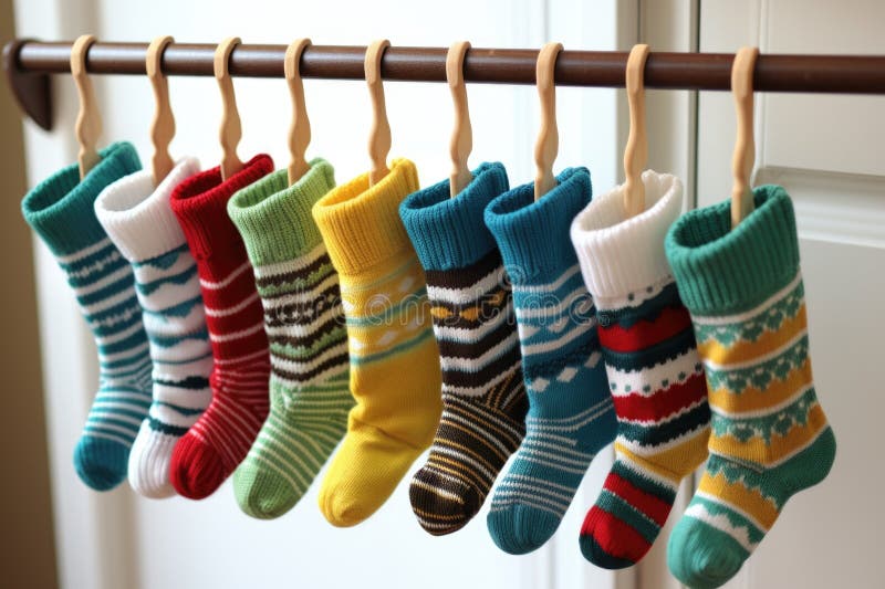 Row of Funky Socks on a Hanger, Indicating the Gifts of Socks Stock ...