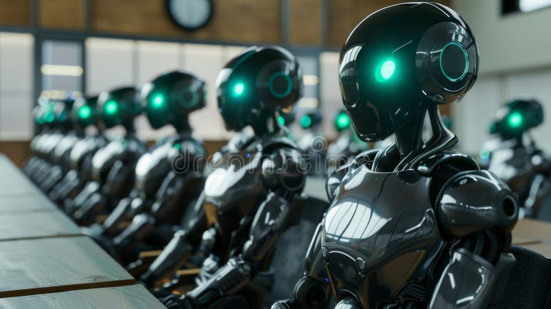 The Row of Futuristic Robots. AI Generated Stock Photo - Image of ...