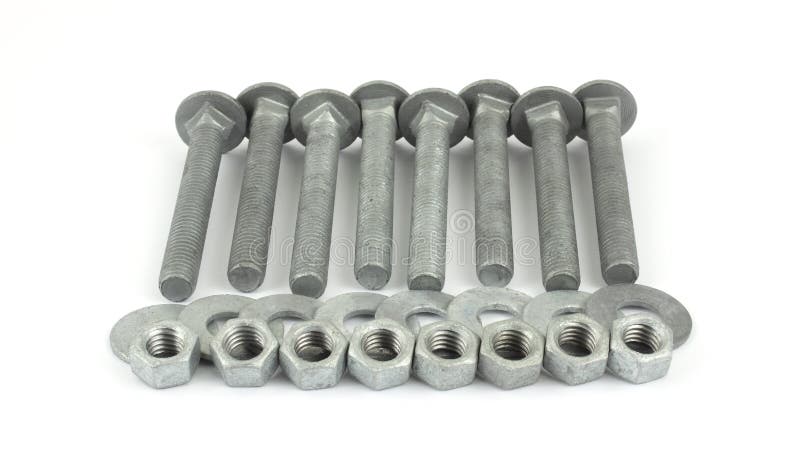 Row of Galvanized Steel Nuts, Bolts and Washers Stock Photo - Image of ...