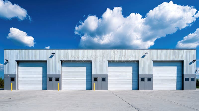 Row of Garage Doors in Front of Building Stock Photo - Image of ...