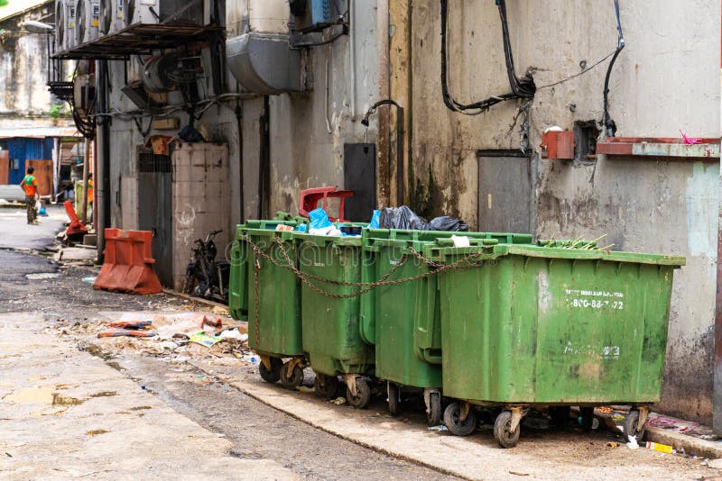 Row of garbage cans stock image. Image of container - 130008487