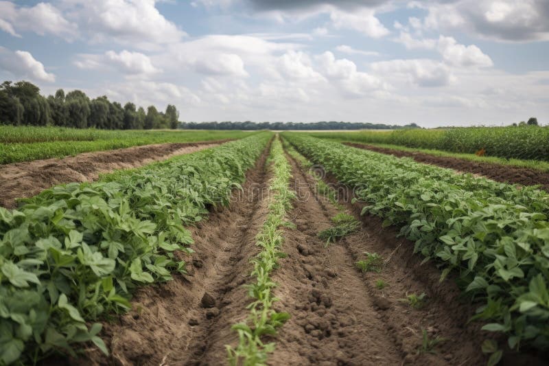 Row of Genetically Modified Crops Growing in Field Stock Illustration ...
