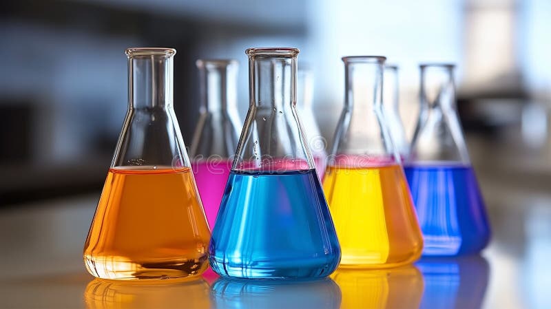 A Row of Glass Beakers with Different Colored Liquids in Them Stock ... A Row of Glass Beakers with Different Colored Liquids in Them Stock ...