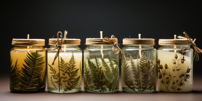 A Row of Glass Jars Filled with Different Types of Plants. Digital ...