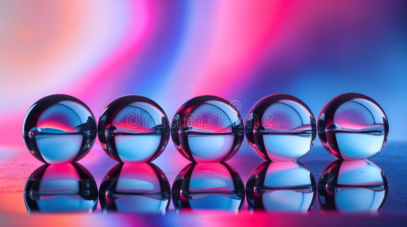 A Row of Glass Orbs Reflecting a Dreamy Pastel Spectrum Stock ...
