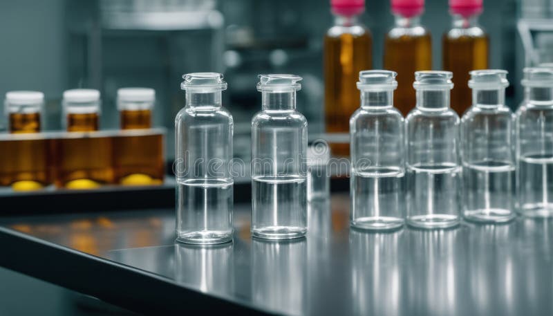 A Row of Glass Vials on a Counter Stock Illustration - Illustration of ...