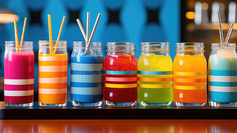A Row of Glasses Filled with Different Colored Drinks. Generative AI ...