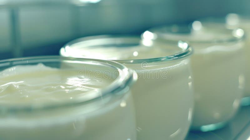 A Row of Glasses Filled with Milk Sits on Top of a Kitchen Counter ...